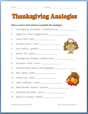 Classroom Freebies: Thanksgiving Analogies