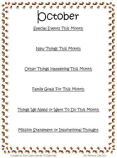 October Family Goals {Free Printable!} | From Overwhelmed to Organized ...