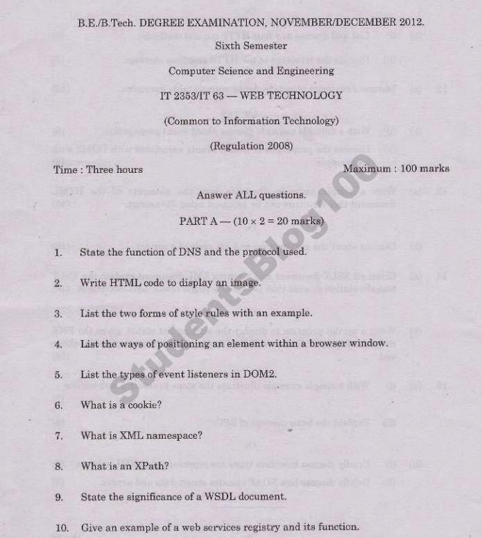 Anna Univ IT 2353 Web Technology WT Nov/Dec 2012 Question Paper - Anna ... Anna Univ IT 2353 Web Technology WT Nov/Dec 2012 Question Paper - Anna ...