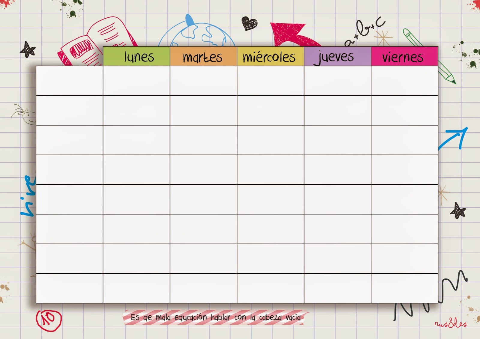 Horario escolar imprimible, Plantilla horario escolar, Horario de clases