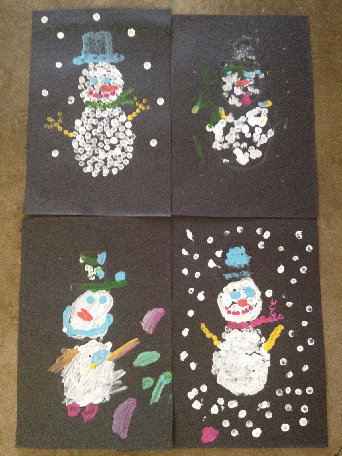 Lu Bird Baby: Q tip painting (snowman)
