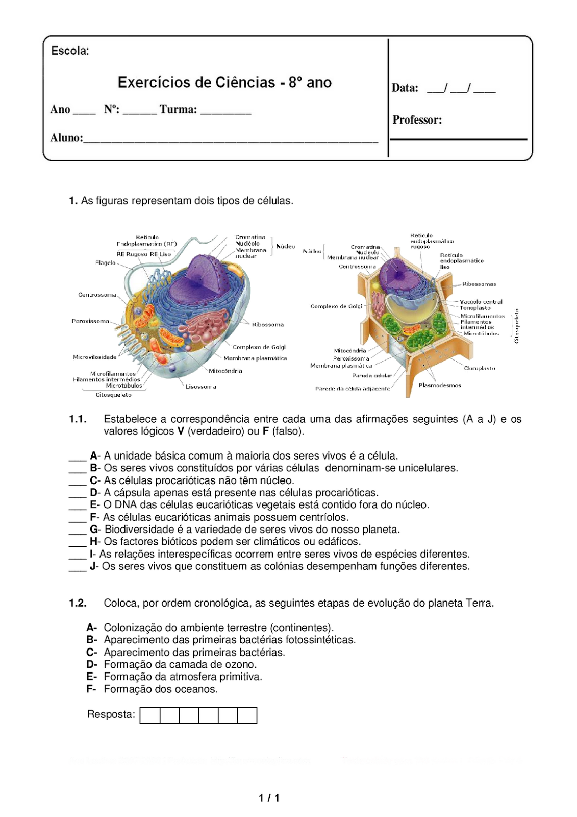 Atividade Ciencias 8 Ano - EDUCA Atividade Ciencias 8 Ano - EDUCA