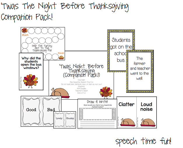 'Twas Night Before Thanksgiving: Companion Pack! - Speech Time Fun ...
