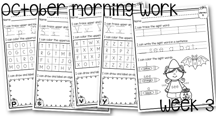 October Morning Work for Kindergarten - Miss Kindergarten