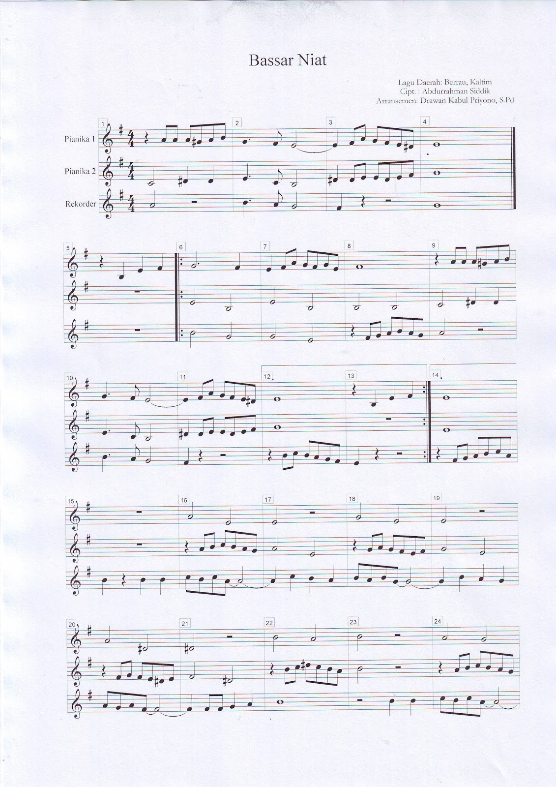 Partitur Ansambel, Lagu: Partitur Ansambel, Lagu: