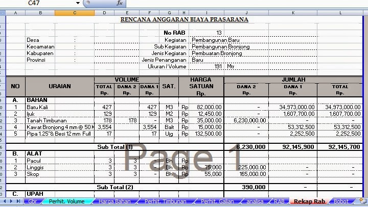 KUMPULAN CONTOH RAB BRONJONG: CONTOH RAB PEMBANGUNAN BRONJONG