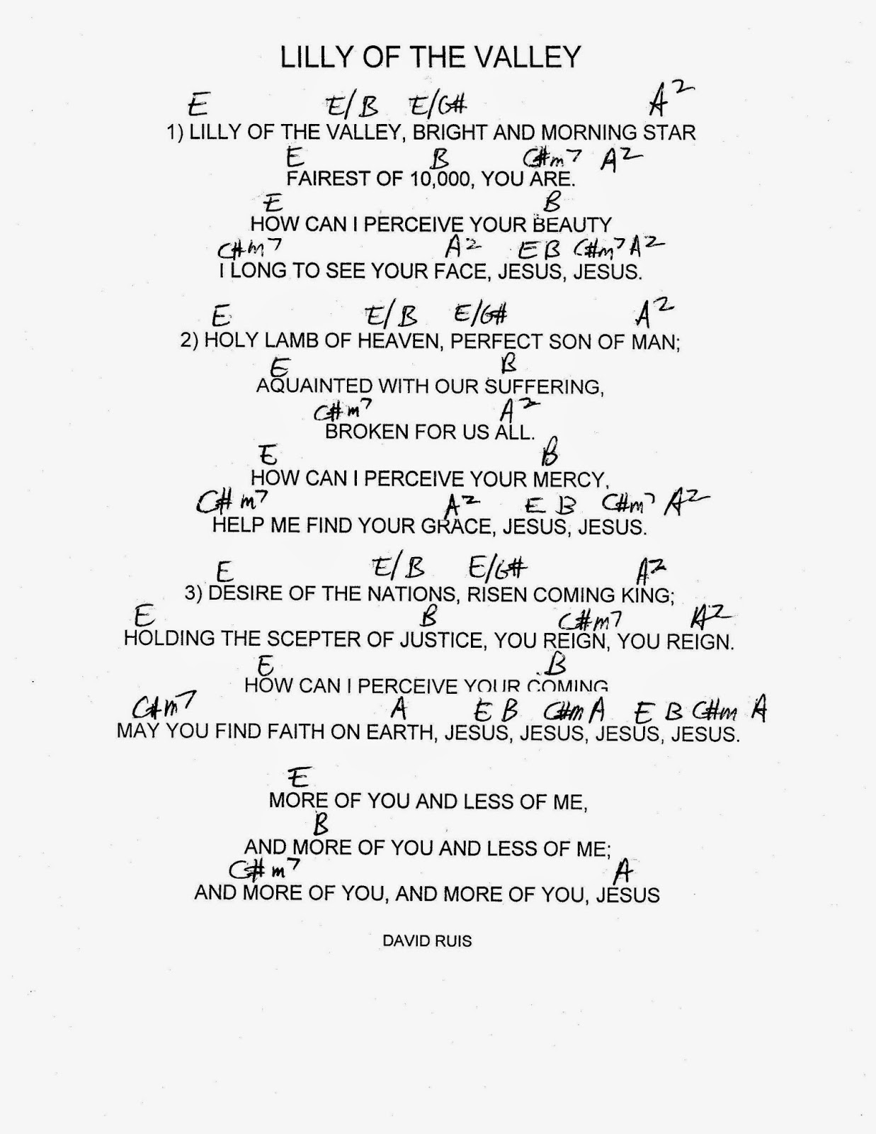 Worship Lead Sheets: Lily of the Valley - David Ruis Worship Lead Sheets: Lily of the Valley - David Ruis