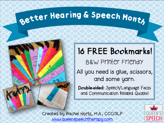 Speechie Freebies: Better Speech and Hearing Month Bookmarks! | The ...