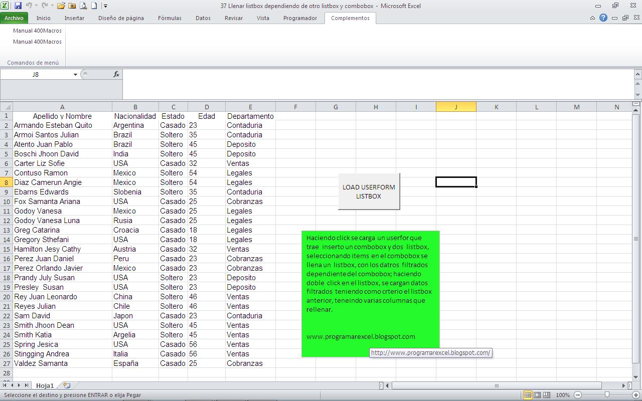 PROGRAMAR EN VBA MACROS PARA EXCEL: Llenar listbox dependiendo de otro ... PROGRAMAR EN VBA MACROS PARA EXCEL: Llenar listbox dependiendo de otro ...