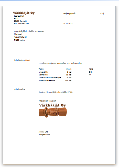 Minnan blogi: Tarjouspyyntö toimistotarvikkeet