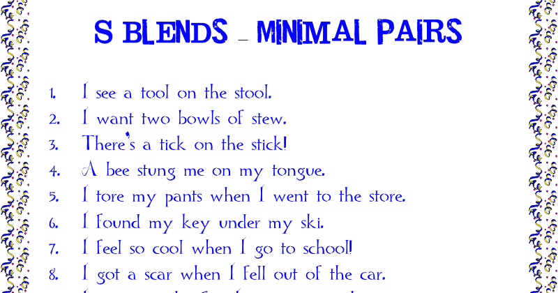 Ms. Lane's SLP Materials: Articulation: S Blends - Minimal Pairs in ...