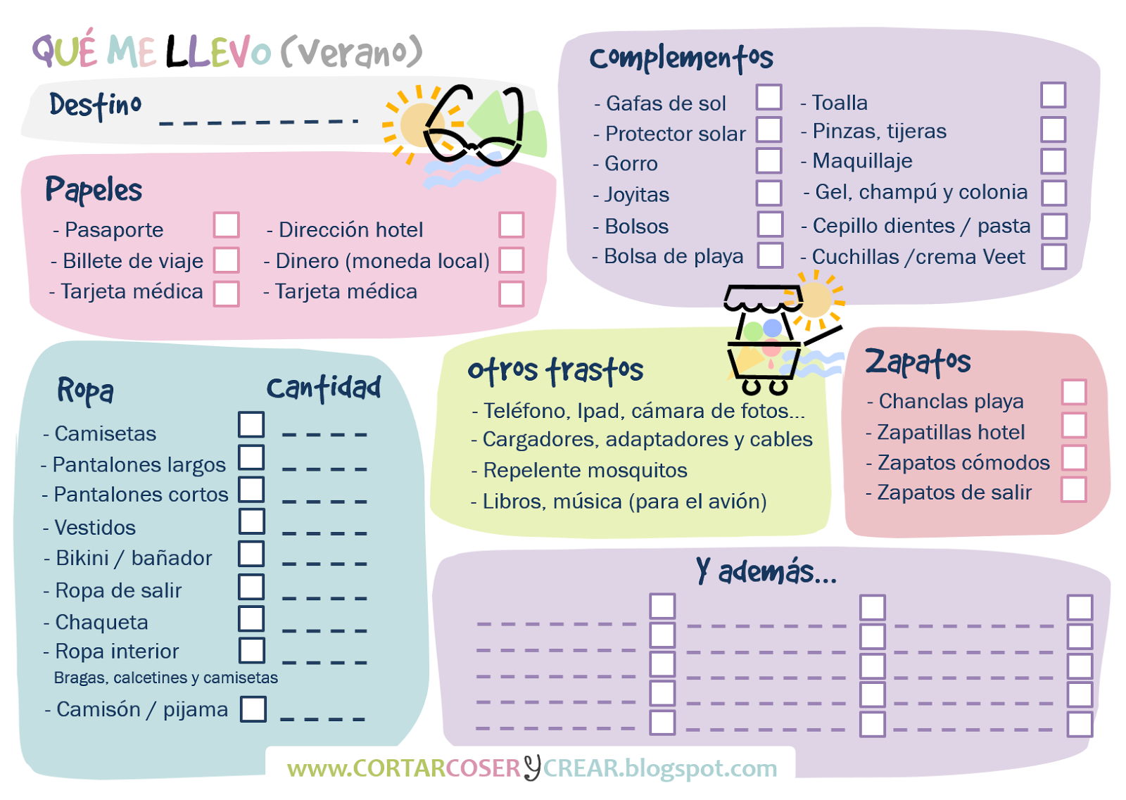 Lista descargable de cosas que llevar a un viaje de verano | Cortar ... Lista descargable de cosas que llevar a un viaje de verano | Cortar ...