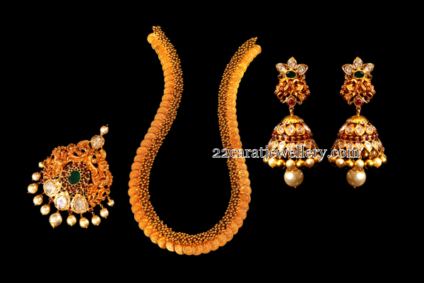 Kasu Mala Detachable locket Jhumkas - Jewellery Designs