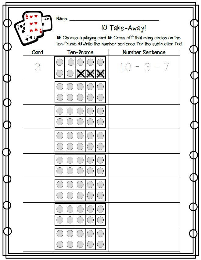Subtracting From Ten - Classroom Freebies