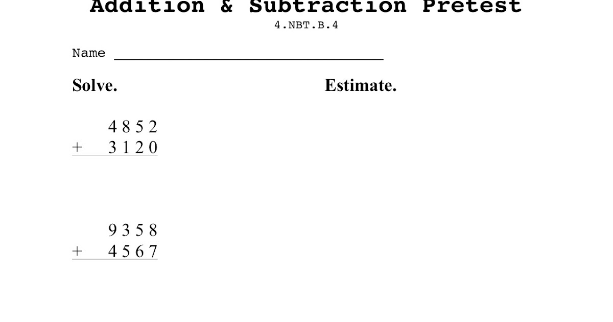Addition And Subtraction Pre Test