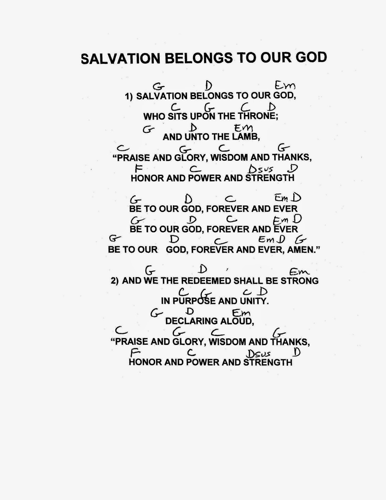 Worship Lead Sheets: Salvation belongs to our God - Adrian Howard Worship Lead Sheets: Salvation belongs to our God - Adrian Howard