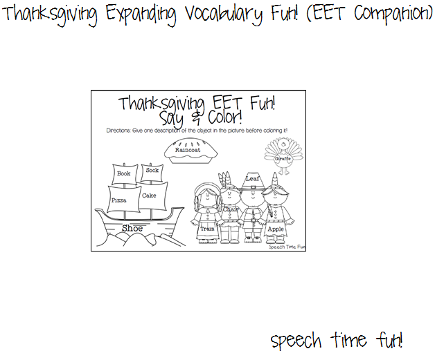Thanksgiving Expanding Vocabulary Fun! (EET Companion!) - Speech Time ...