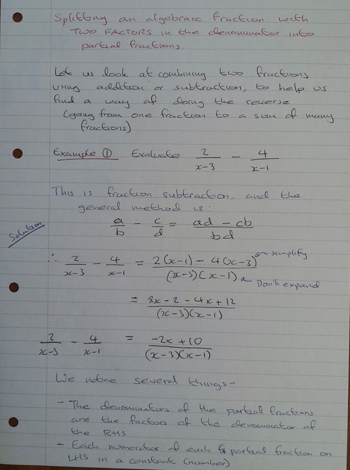 A Level Maths Notes: A2 Partial Fractions: 2 linear factors in ... A Level Maths Notes: A2 Partial Fractions: 2 linear factors in ...