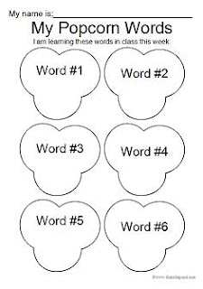 Popcorn Words Take Home Sheet - FREE | From the Pond