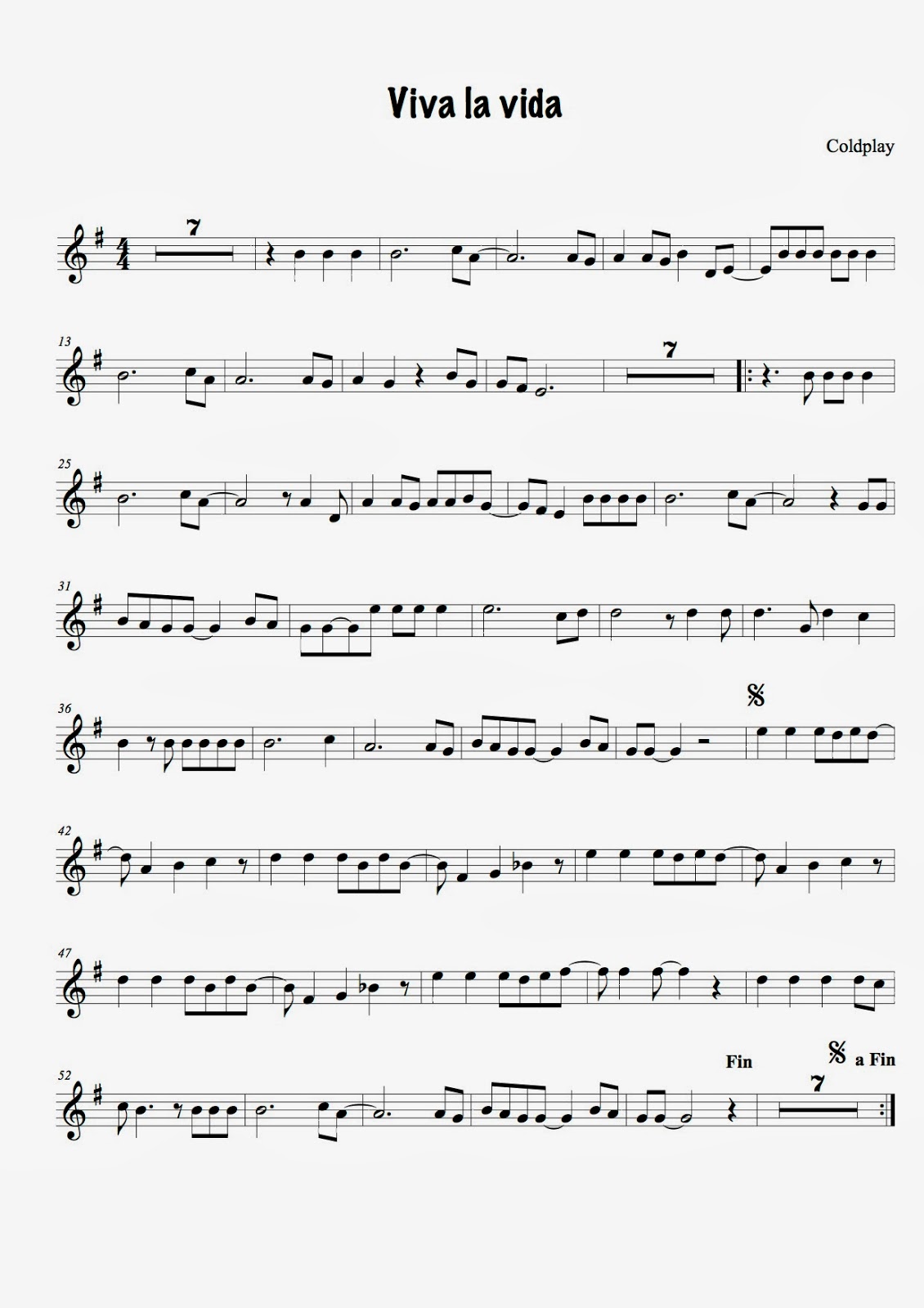 Música IES Sabina Mora: Partitura Viva la vida Coldplay