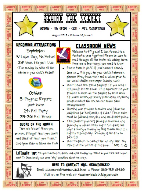 What's Skow-ing on in 4th Grade??: Newsletter for You!
