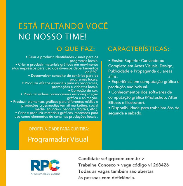 Fato Agenda: RPC TV CONTRATA PROGRAMADOR VISUAL