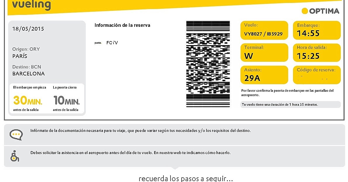 The traveler's drawer: VUELING. Tarjeta de embarque para el vuelo VY8027 / IB5929 de Paris Orly ...