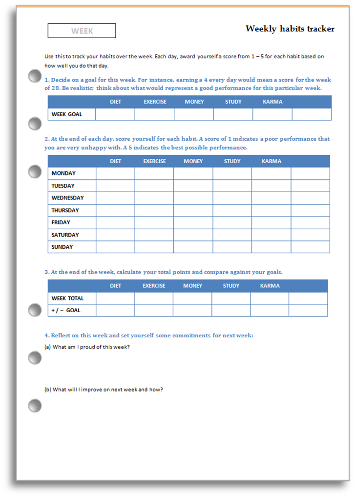 My Life All in One Place: Free weekly habits tracker for your A5 Filofax