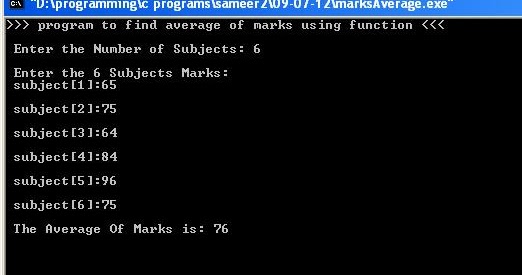 C PROGRAMS BLOG: C PROGRAM TO FIND THE AVERAGE OF MARKS USING FUNCTION C PROGRAMS BLOG: C PROGRAM TO FIND THE AVERAGE OF MARKS USING FUNCTION