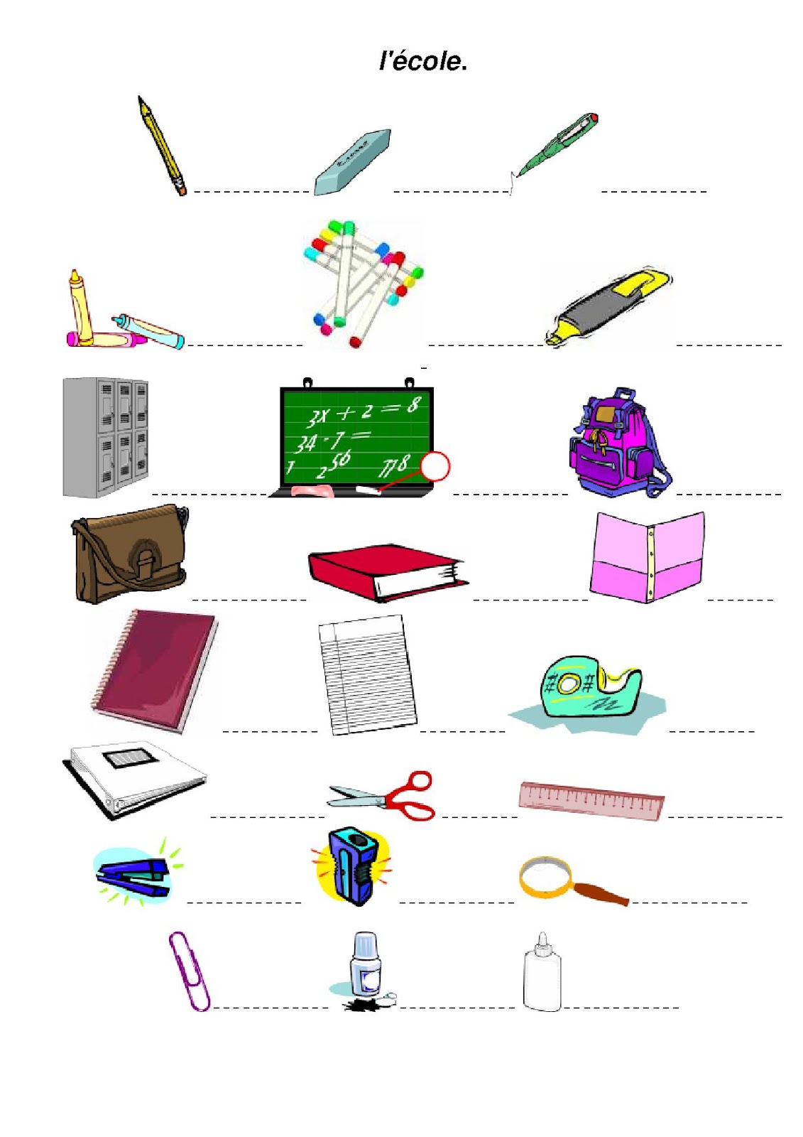 FRANÇAIS POUR MES ÉLÈVES: MATERIEL SCOLAIRE