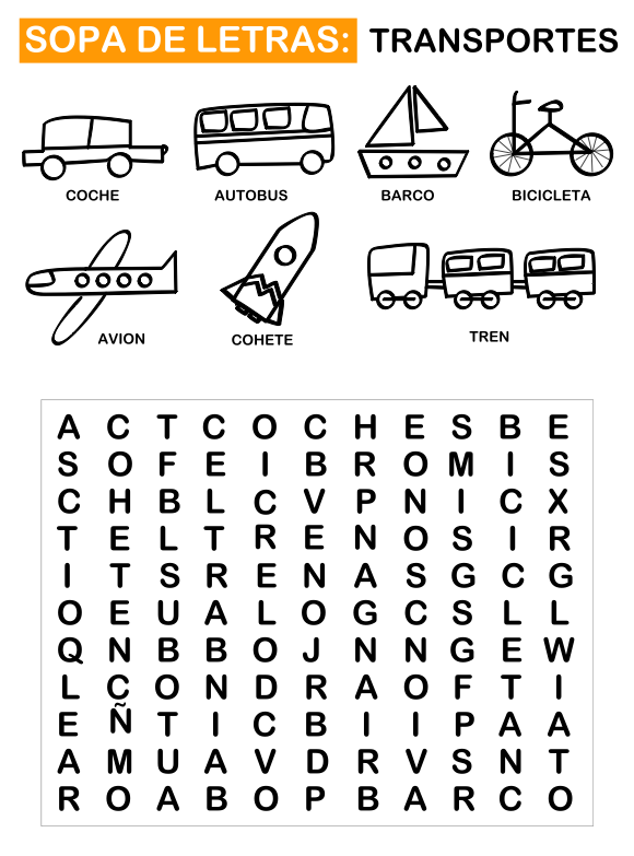 APRENDIENDO CON EL ORDENADOR: Sopa de letras. Medios de transportes