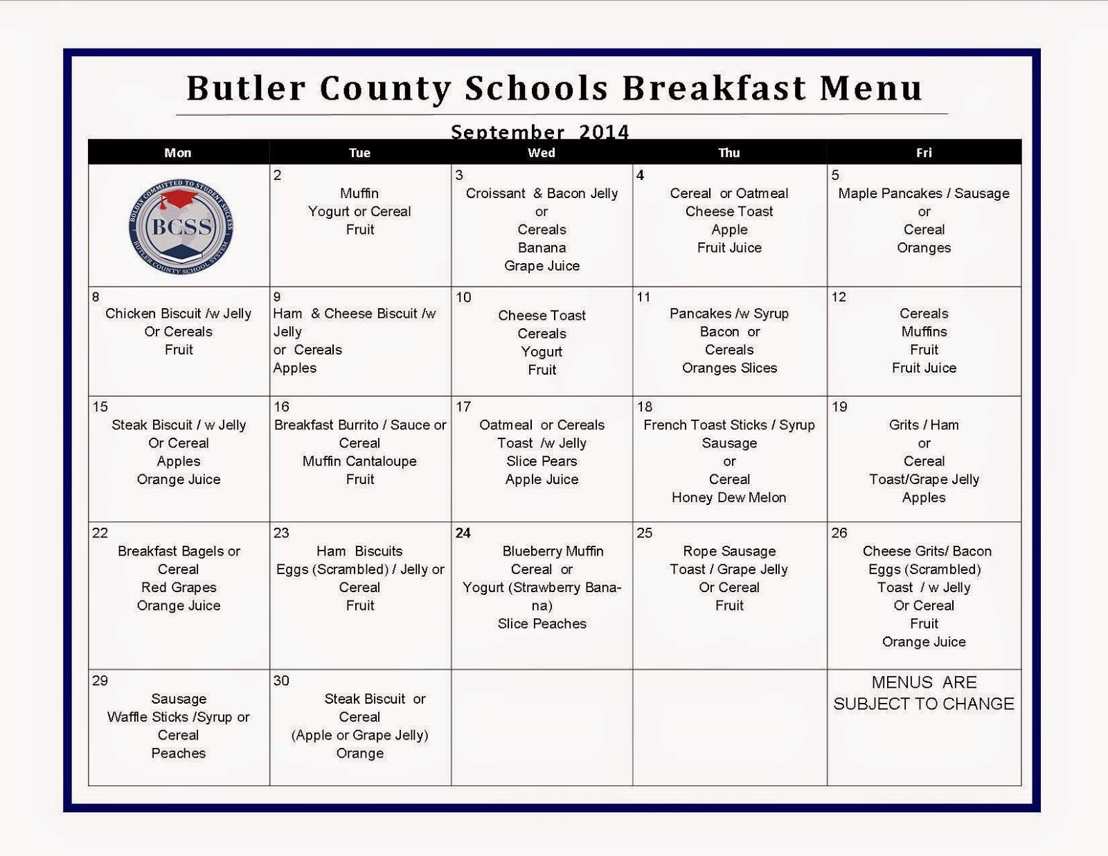 Welcome To W O Parmer Elementary School September 2014 Breakfast Menu welcome-to-w-o-parmer-elementary-school-september-2014-breakfast-menu