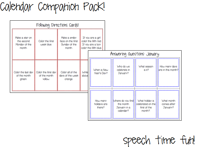 Calendar Companion Pack! ((AND GIVEAWAY!!)) - Speech Time Fun: Speech ...