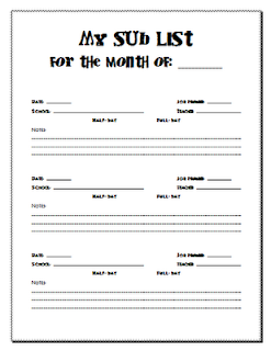 My Sub List FREEBIE - SSSTeaching