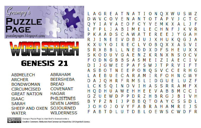 Grampy's Puzzle Page: Word Search: Genesis 21