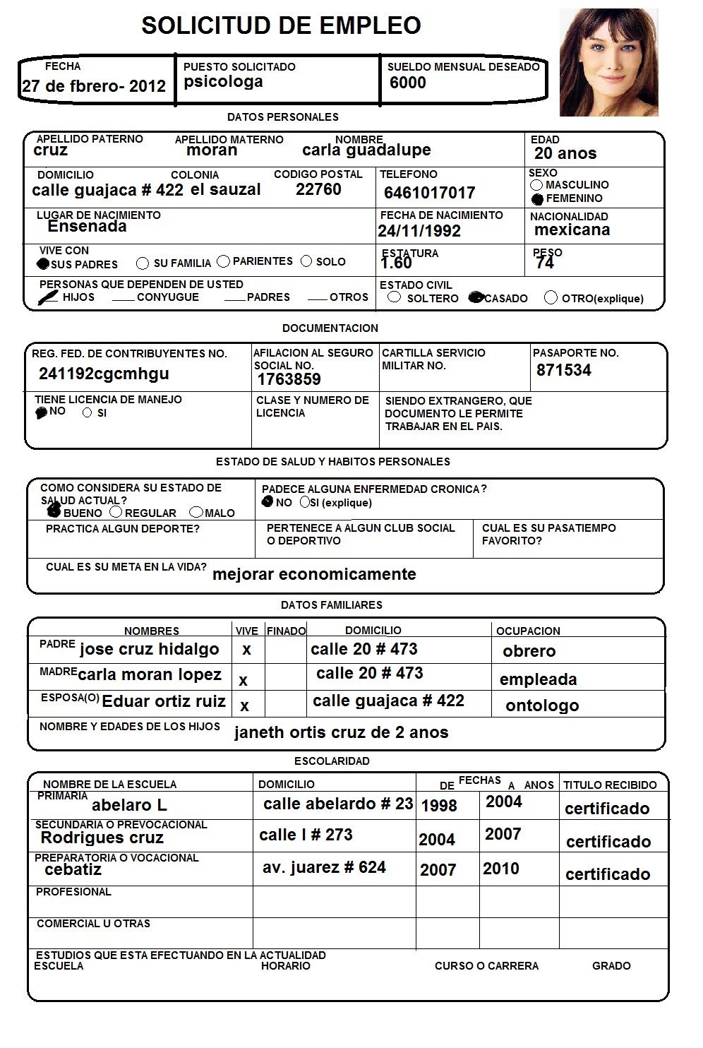 Solicitud de Empleo; Solicitud de Trabajo; Curriculum de Trabajo