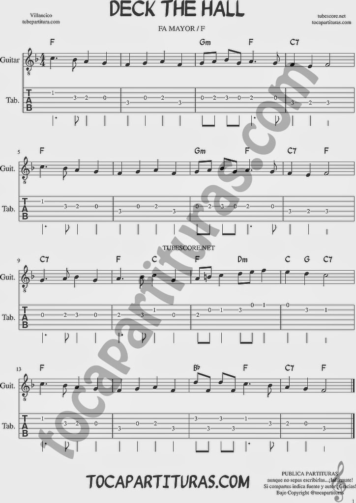 tubescore: Deck the Halls Tablature Sheet Music for Guitar in F Major ...