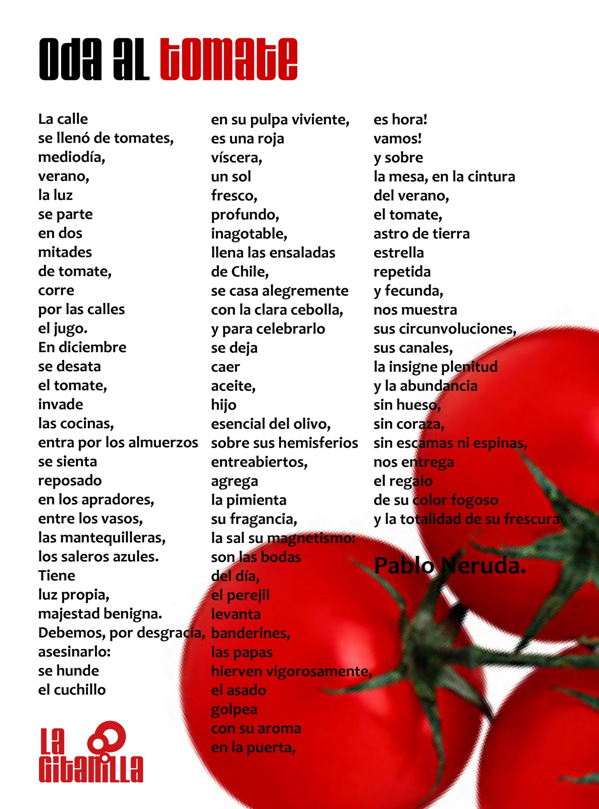 Oda al tomate (Pablo Neruda) - Chilean poet - for introducing palmrya ...