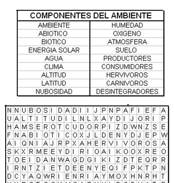COMPONENTES DEL AMBIENTE: ☆.-Sopa de letras-.☆