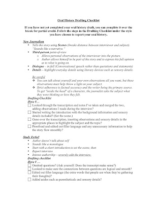 D Block - Oral History Project: Oral History Drafting Checklist ...