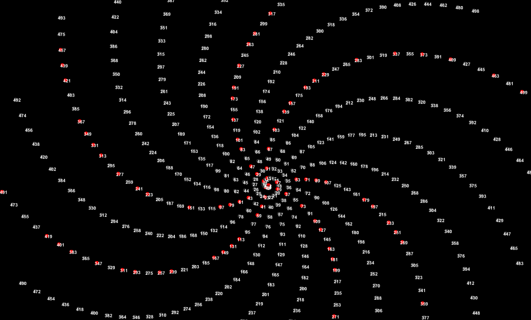 Ulam Spirals: Prime Spiral - Intervals of 18