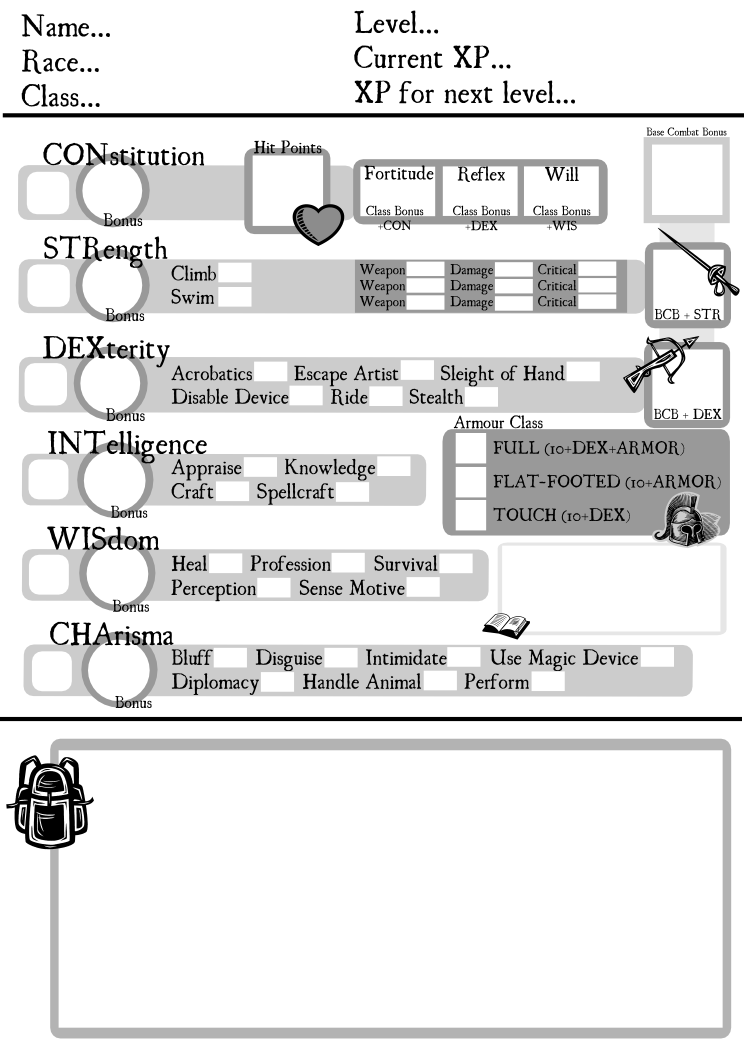 Pathfinder Printable Stat Blocks