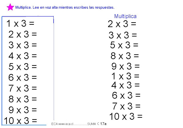 MATEMÁTICA ECA DE ENSEÑANZA BÁSICA: TABLA DE MULTIPLICAR 3