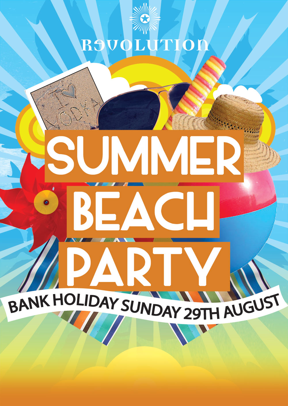 Md graphic design REVOLUTION SUMMER BEACH PARTY POSTER md-graphic-design-revolution-summer-beach-party-poster