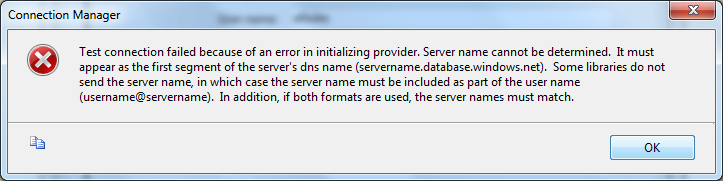 Ike's Spikes: SQL Azure Connection Error with SSIS, SSAS