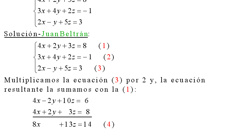 Cálculo21: Sistema de ecuaciones 3x3 resuelta por el método de reducción