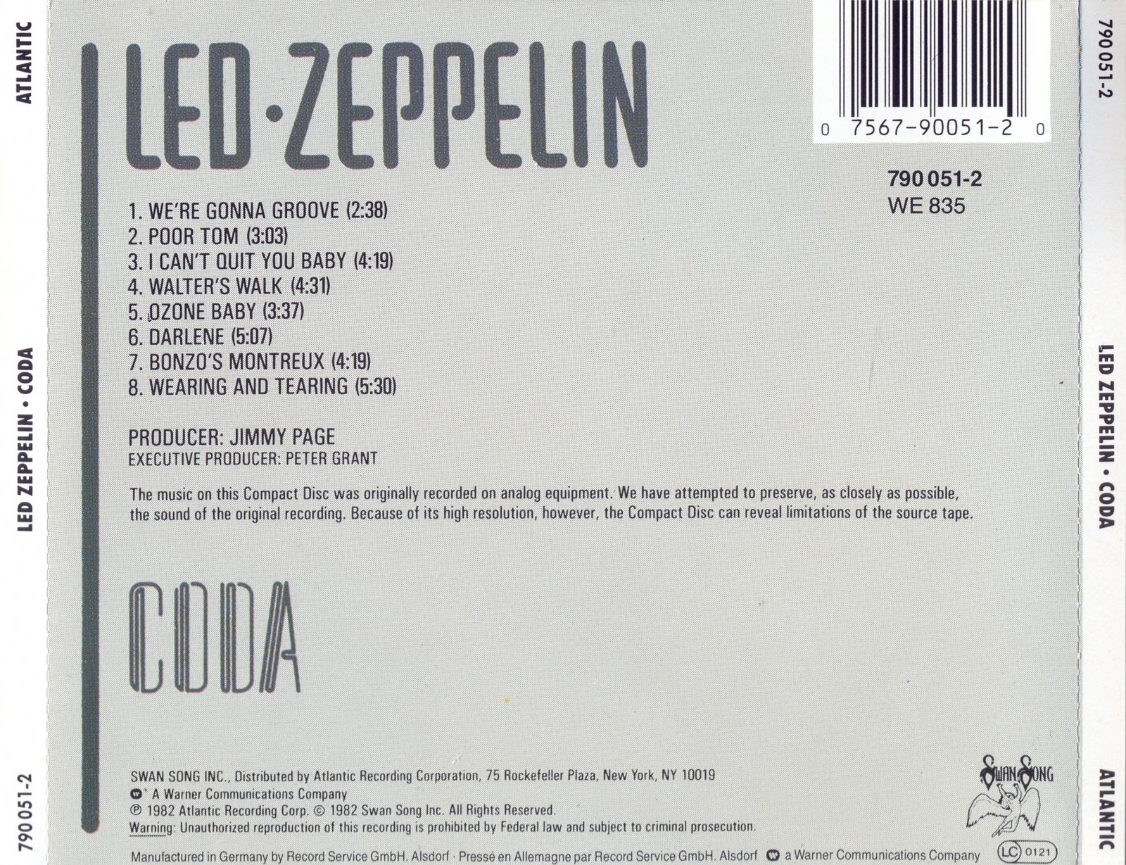 Advance Tapes Led Zeppelin Coda Cd Cover