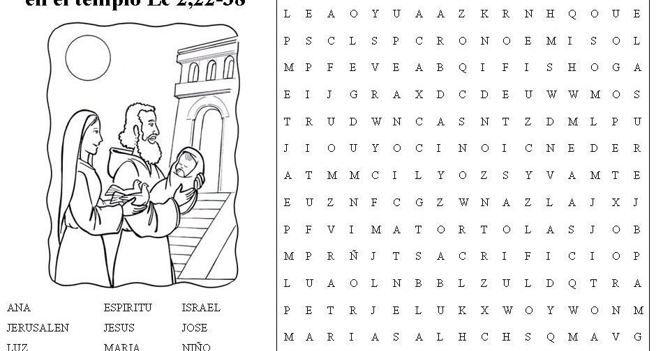 Educar con Jesús: Presentación del Señor, Sopa de letras (2 febrero)