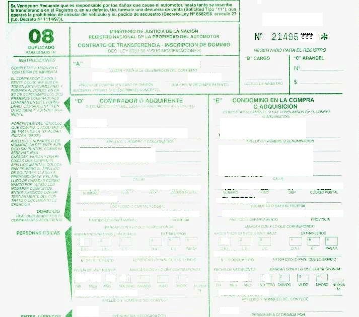 TRANSFERENCIA DE AUTOMOTOR: SOLICITUD TIPO 08