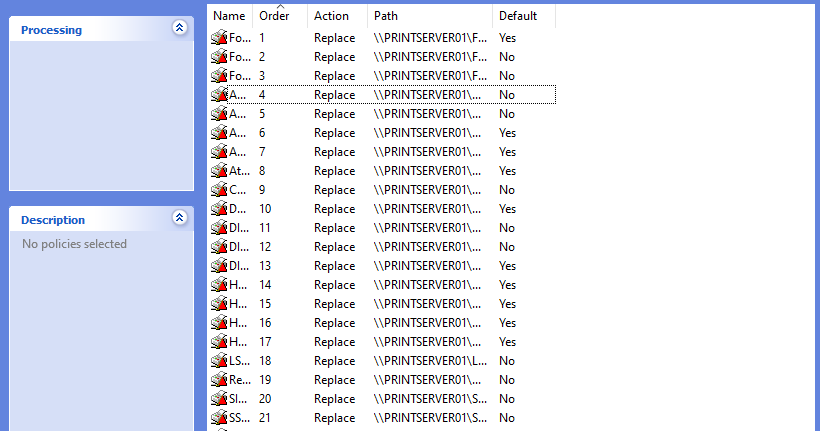 Default Ordering For Printer Gpos